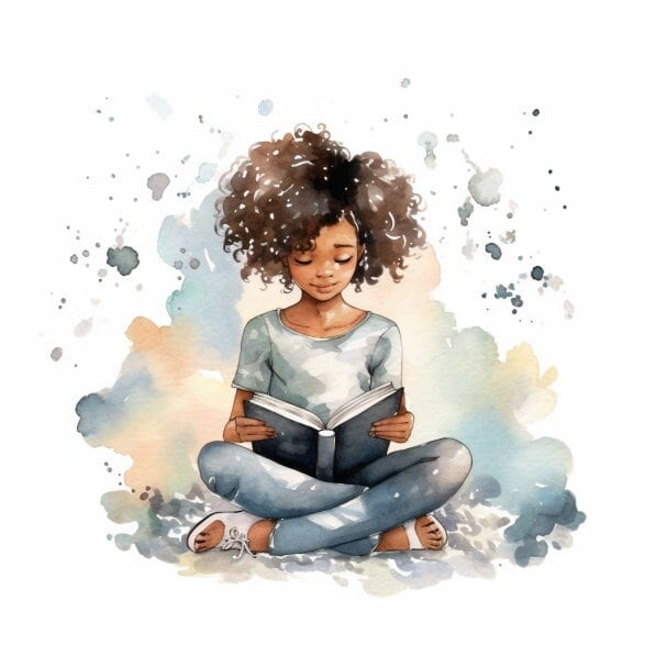 Watercolour Black Girl Reading Clipart, Girl Studying Clipart, Book ...