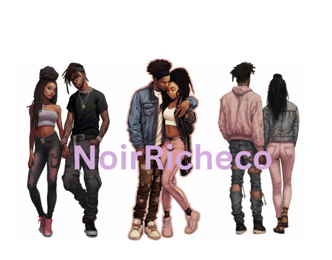 Black Couple Digital Stickers - Natural Hair Style Sticker Set for ...