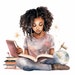 Watercolour Black Girl Reading Clipart, Girl Studying Clipart, Book ...