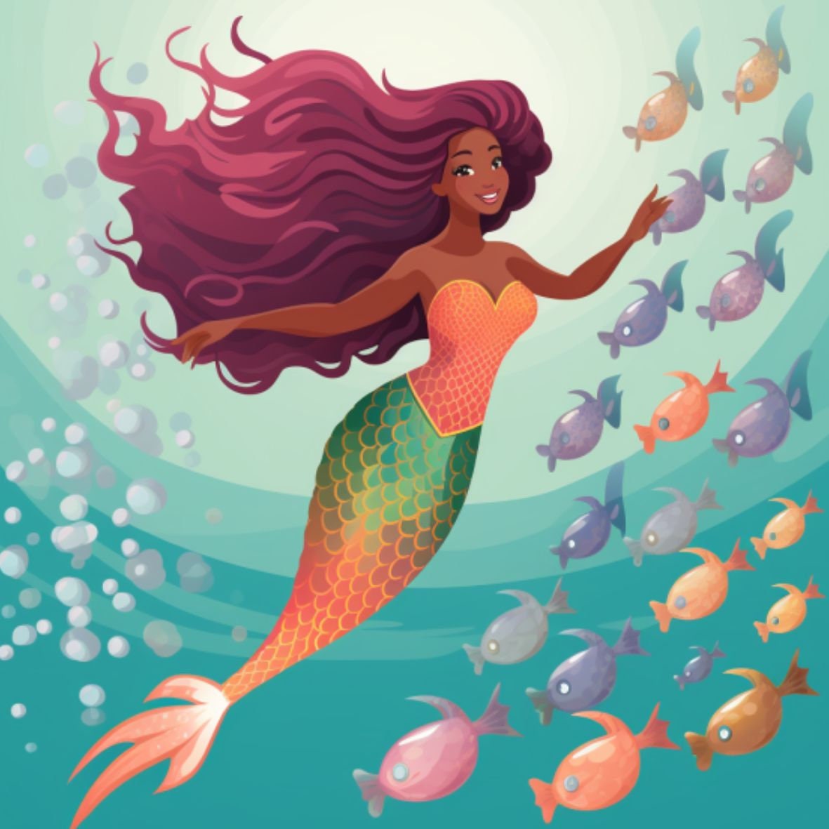 Cute African American Mermaids Clip Art Mermaid Clipart Digital ...