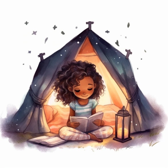 Watercolour Black Girl Reading Clipart, Girl Studying Clipart, Book ...
