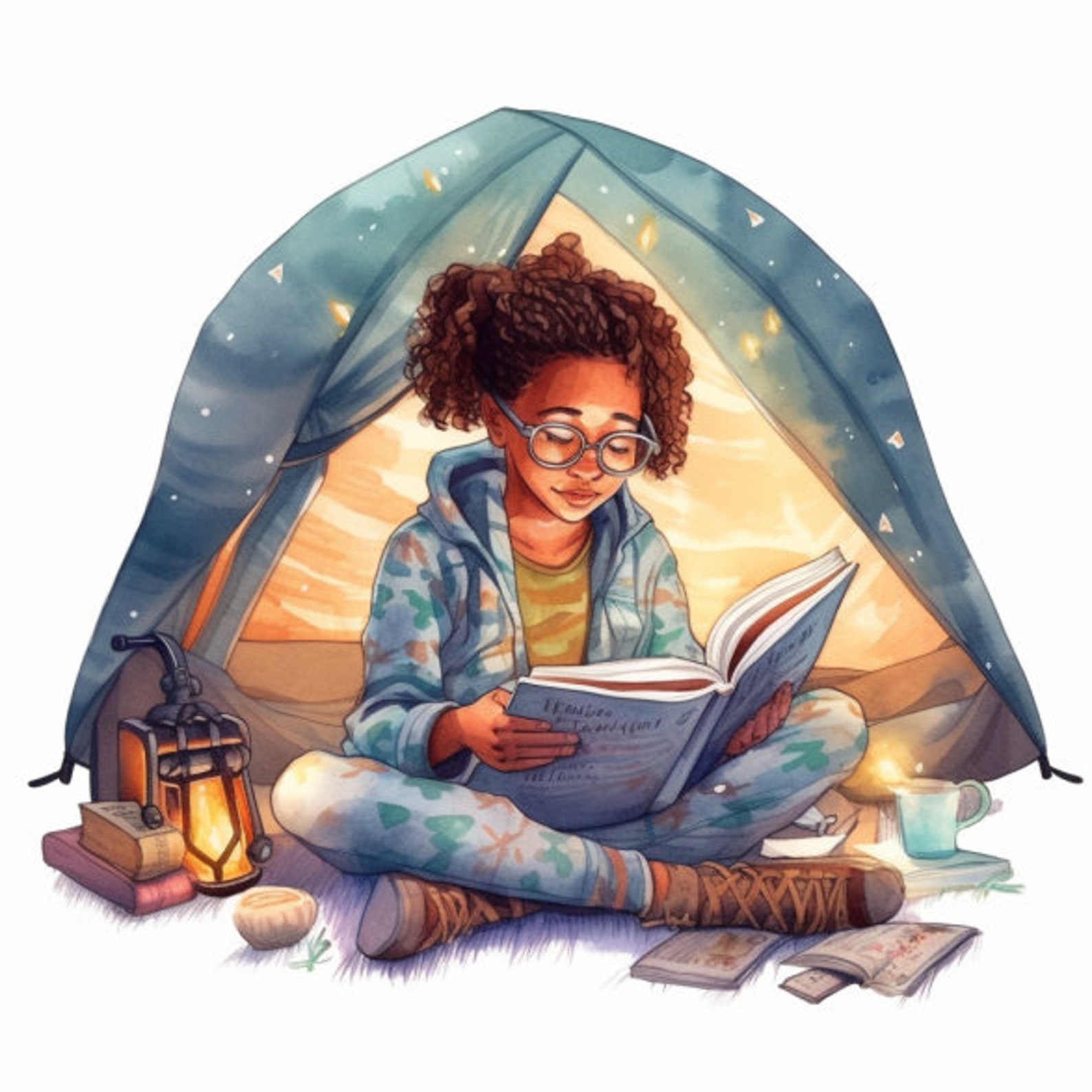 Watercolour Black Girl Reading Clipart, Girl Studying Clipart, Book ...