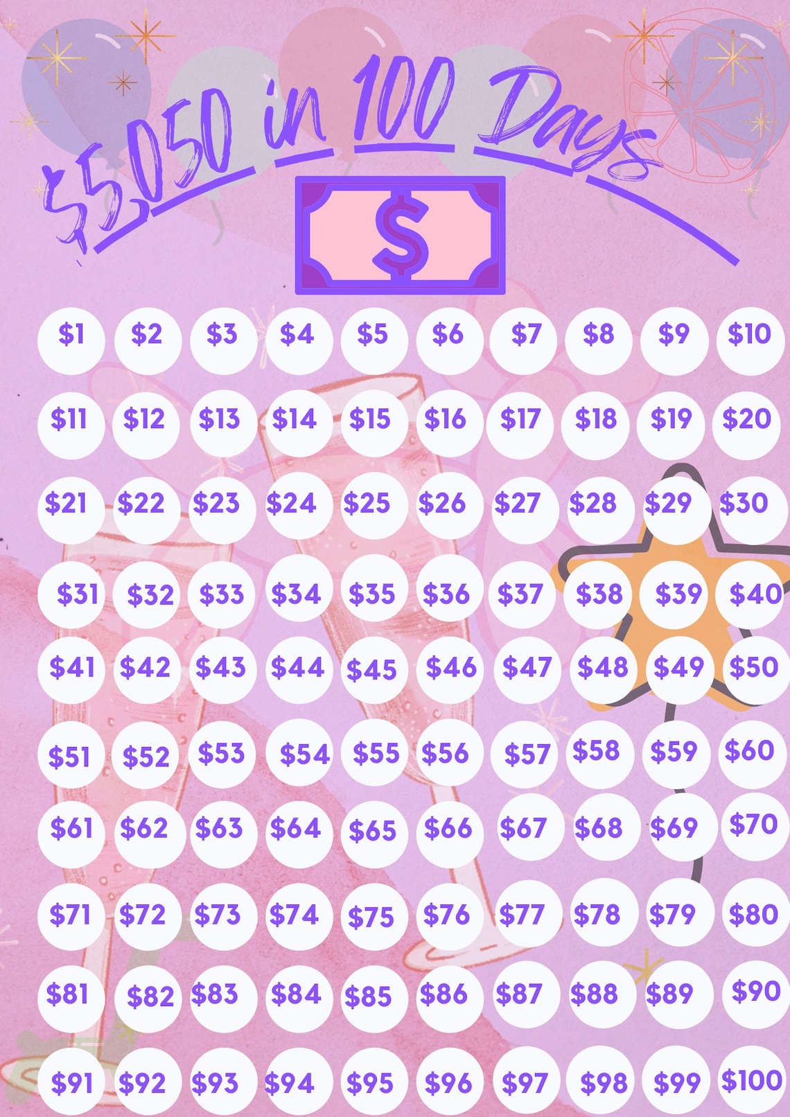 100 Envelope Challenge| 5,050 Savings Challenge Tracker| Money ...