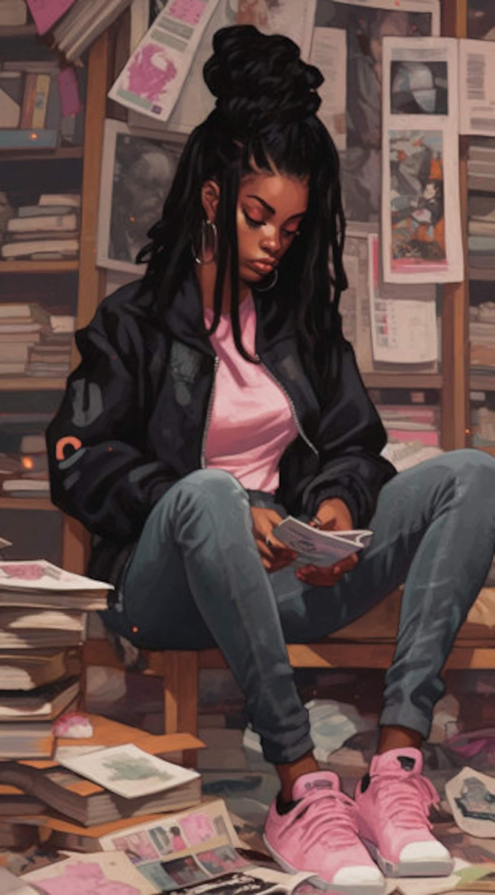 Black Girl Reading Book Clipart - 15 PNG Bookworm Black Girl Book ...