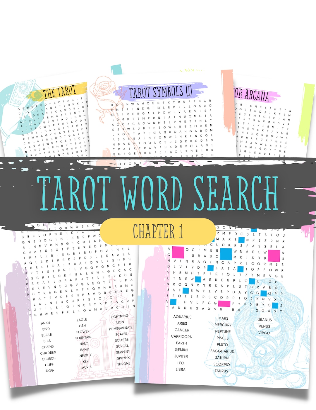 Tarot Wordsearch (part 1): 5 Tarot-themed Puzzles - Party Pack/study ...