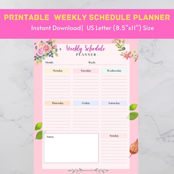 Printable Floral Weekly Schedule Planner to Do List Instant - Etsy