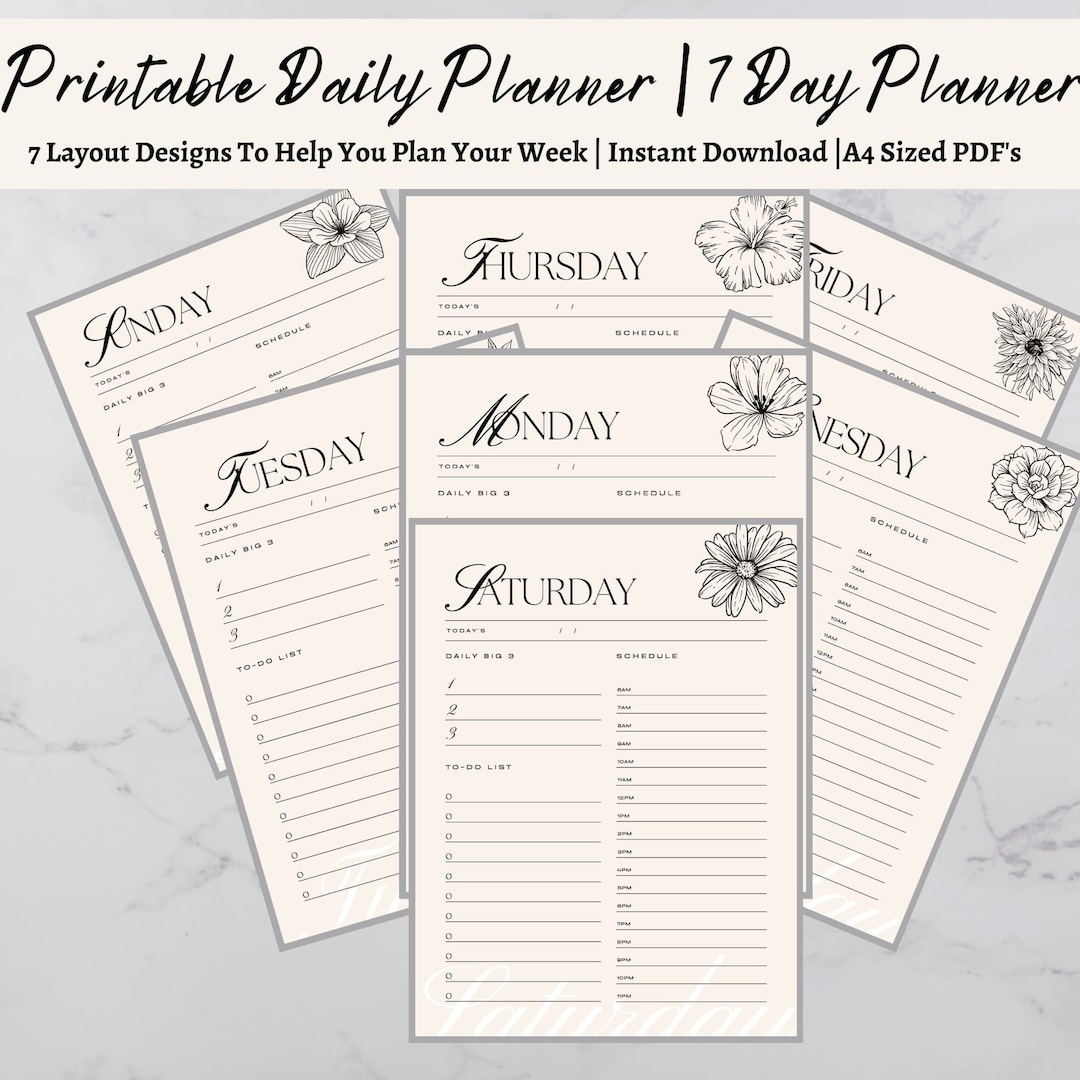 Printable Daily Planner, 7 Day Planner | Minimalist Daily to Do List ...