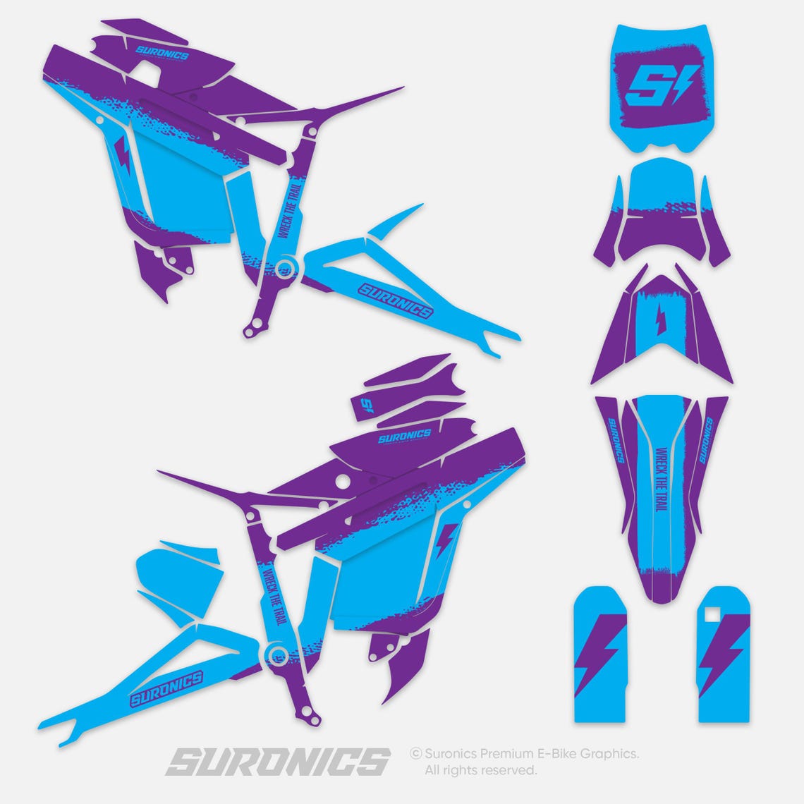 Talaria Sting MX3 MX4 Graphics Kit HALF Purple Cyan Decals Vinyl Wrap ...