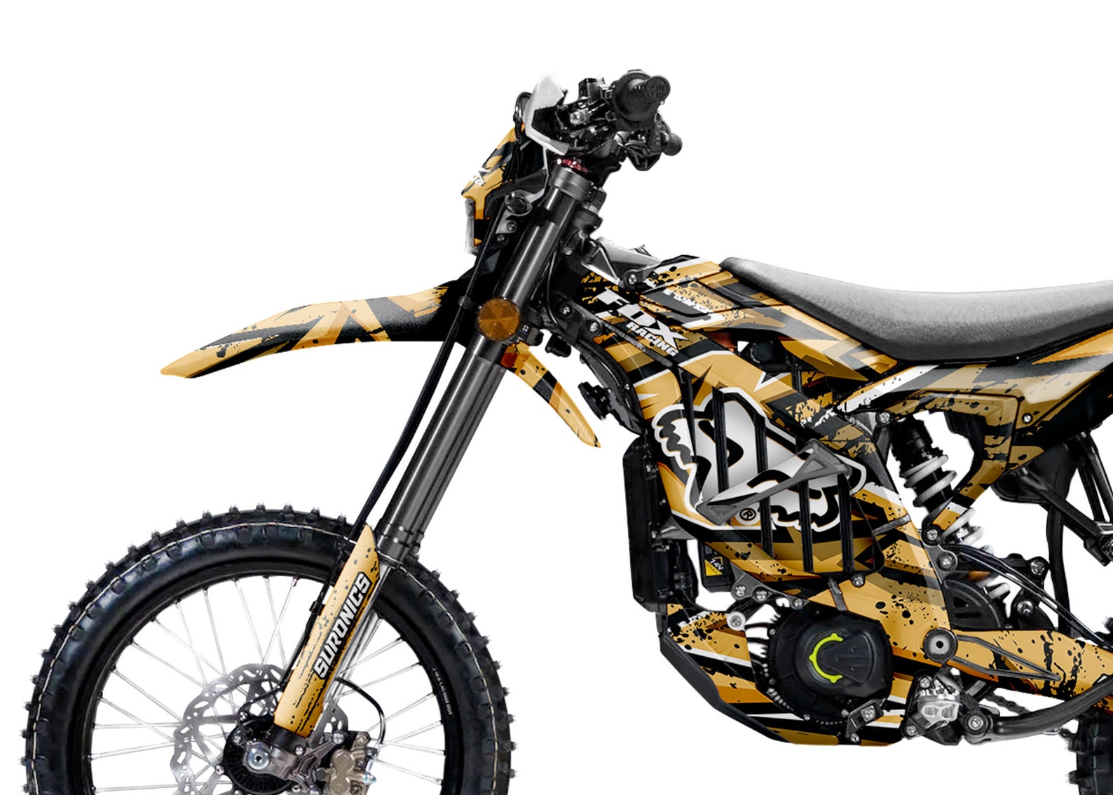 Surron Ultra Bee Graphics - Suronics FOX Black Gold White Green ...