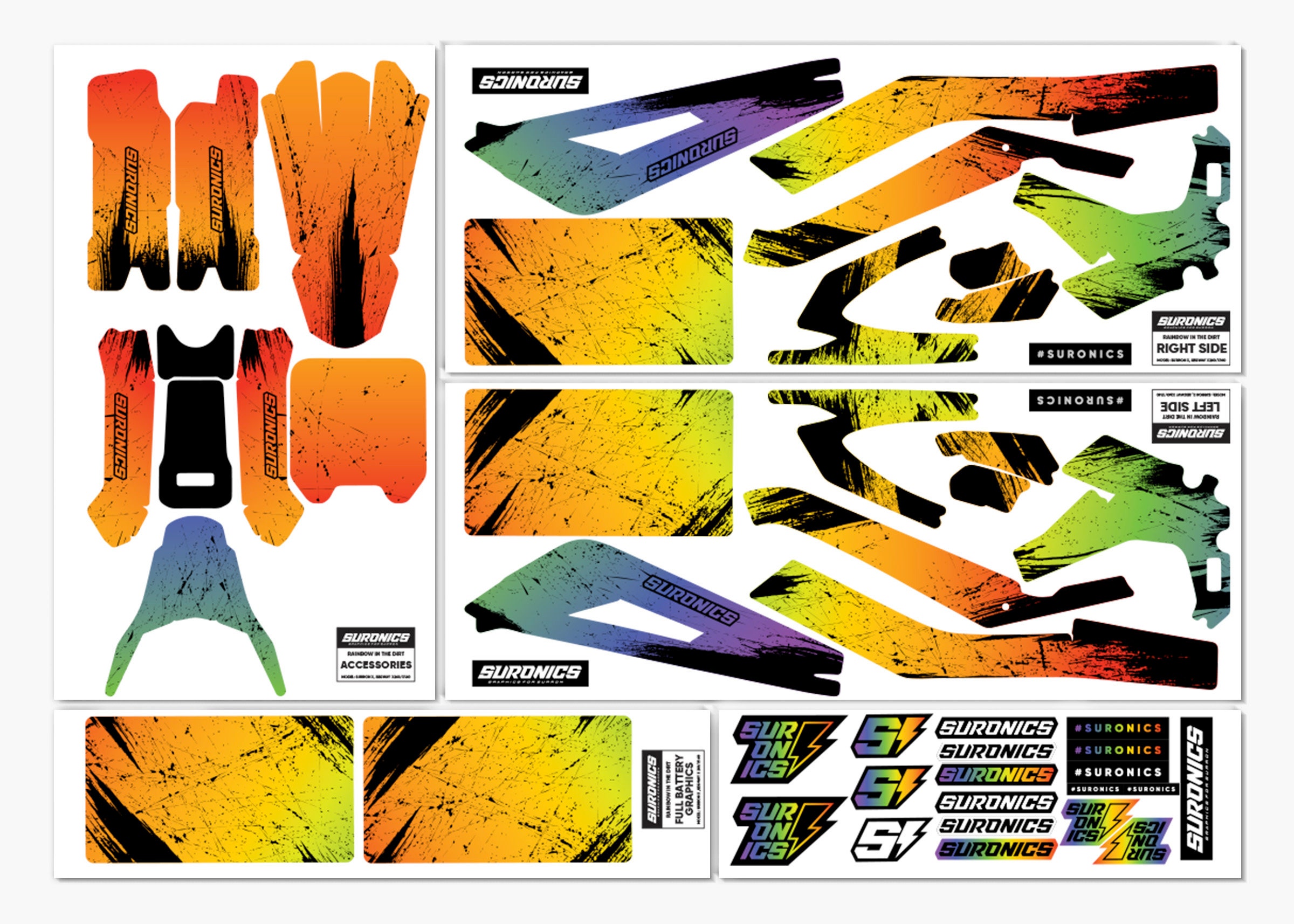 Suronics DIRTY RAINBOW Graphics Kit for Surron Lightbee X, Segway X160 ...