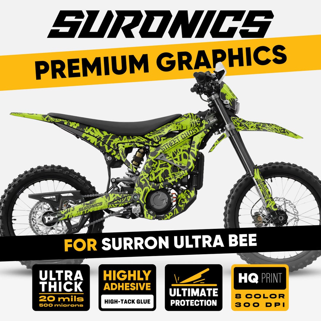 Surron Ultra Bee Graphics Kit STREET GHOST Black Green Decals Vinyl ...