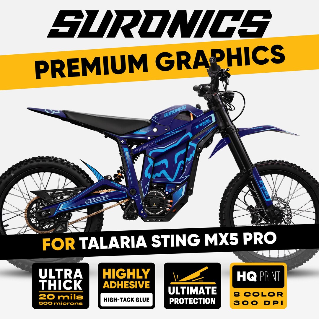 TALARIA Sting MX5 Pro Graphics Kit FOX RACER Navy Cyan Decals Wrap ...