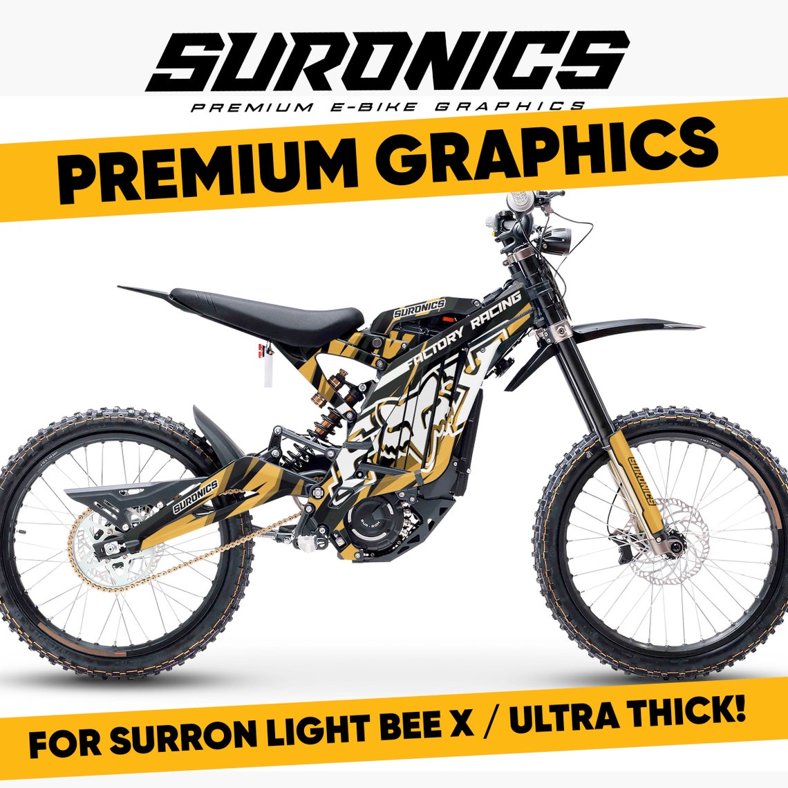 Suronics FOX FACTORY RACING Black & Gold Graphics Kit for Surron ...