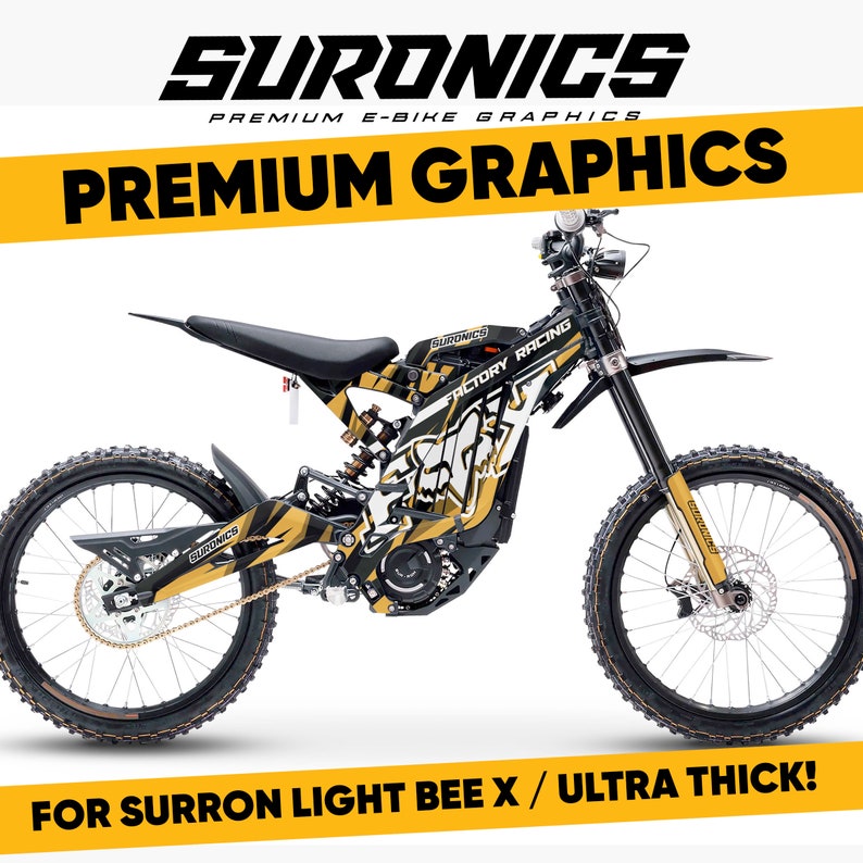 Suronics FOX FACTORY RACING Black & Gold Graphics Kit for Surron ...