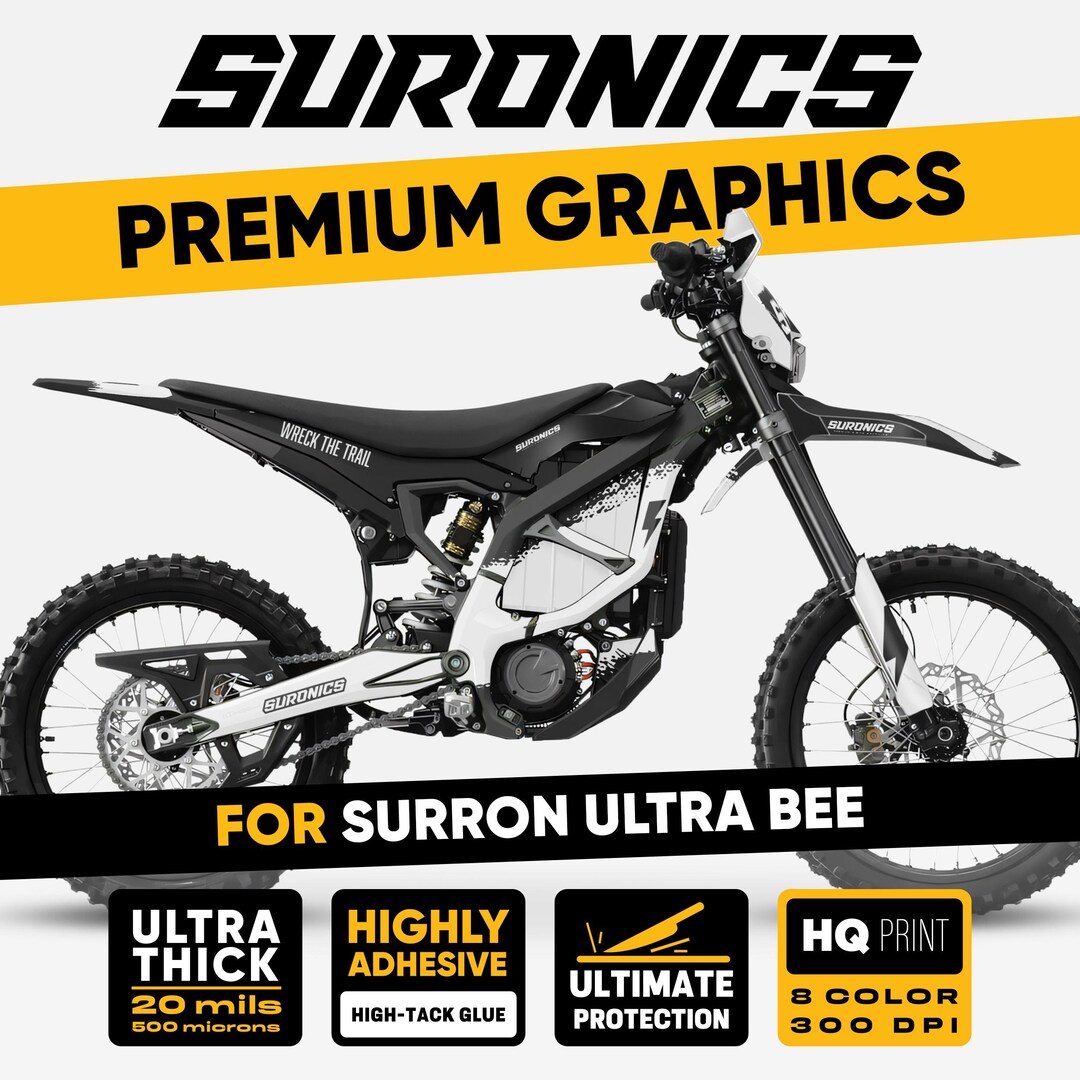 Surron Ultra Bee Graphics Kit HALF Black White Decals Vinyl Wrap ...