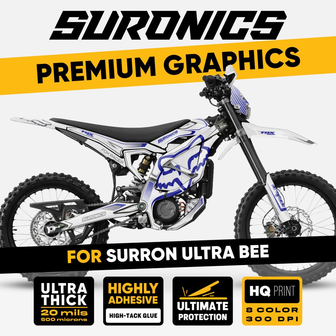 Surron Ultra Bee Graphics Kit FOX RACER White Blauer Decals Vinyl Wrap ...