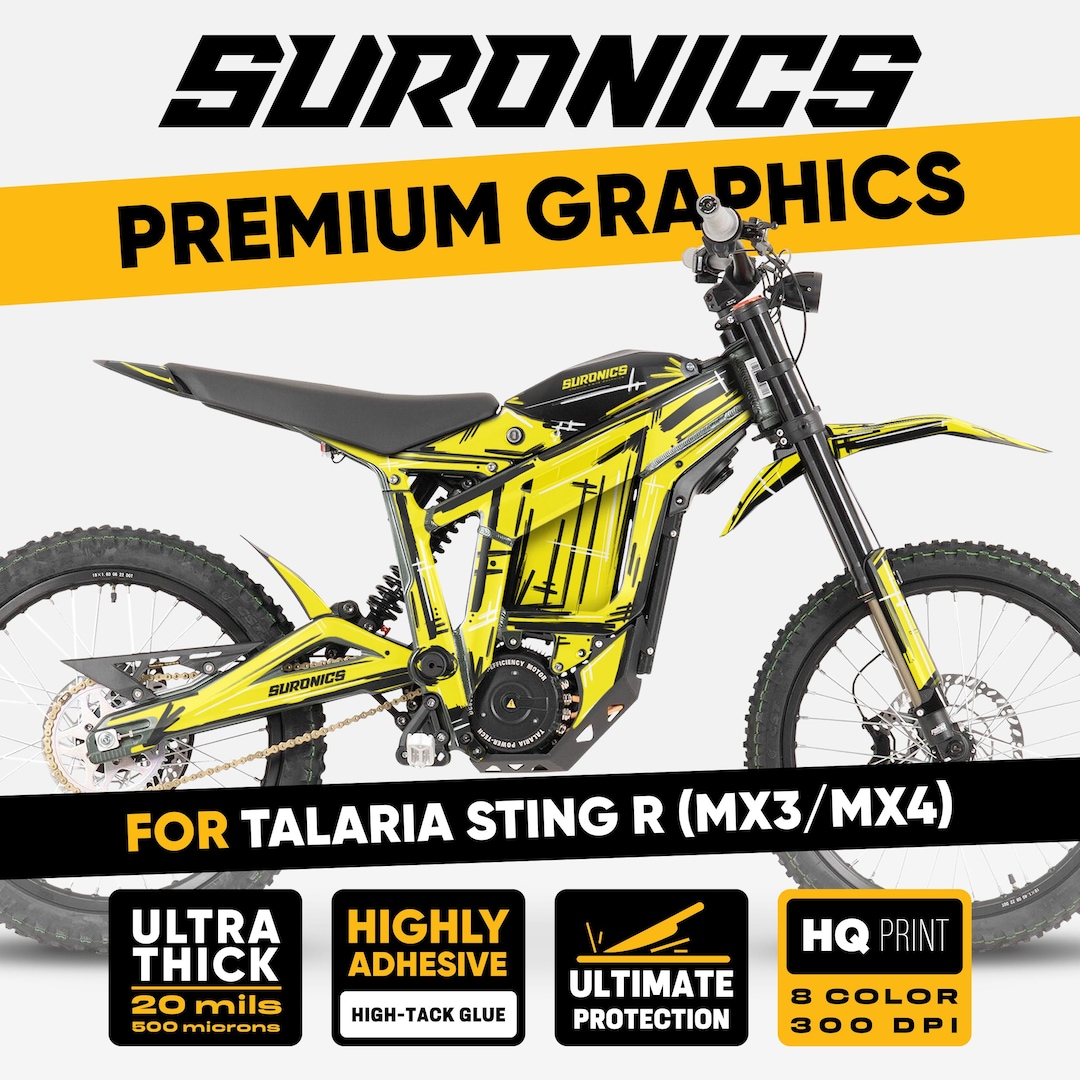 Talaria Sting MX3 MX4 Graphics Kit MARKER YELLOW Decals Vinyl Wrap ...
