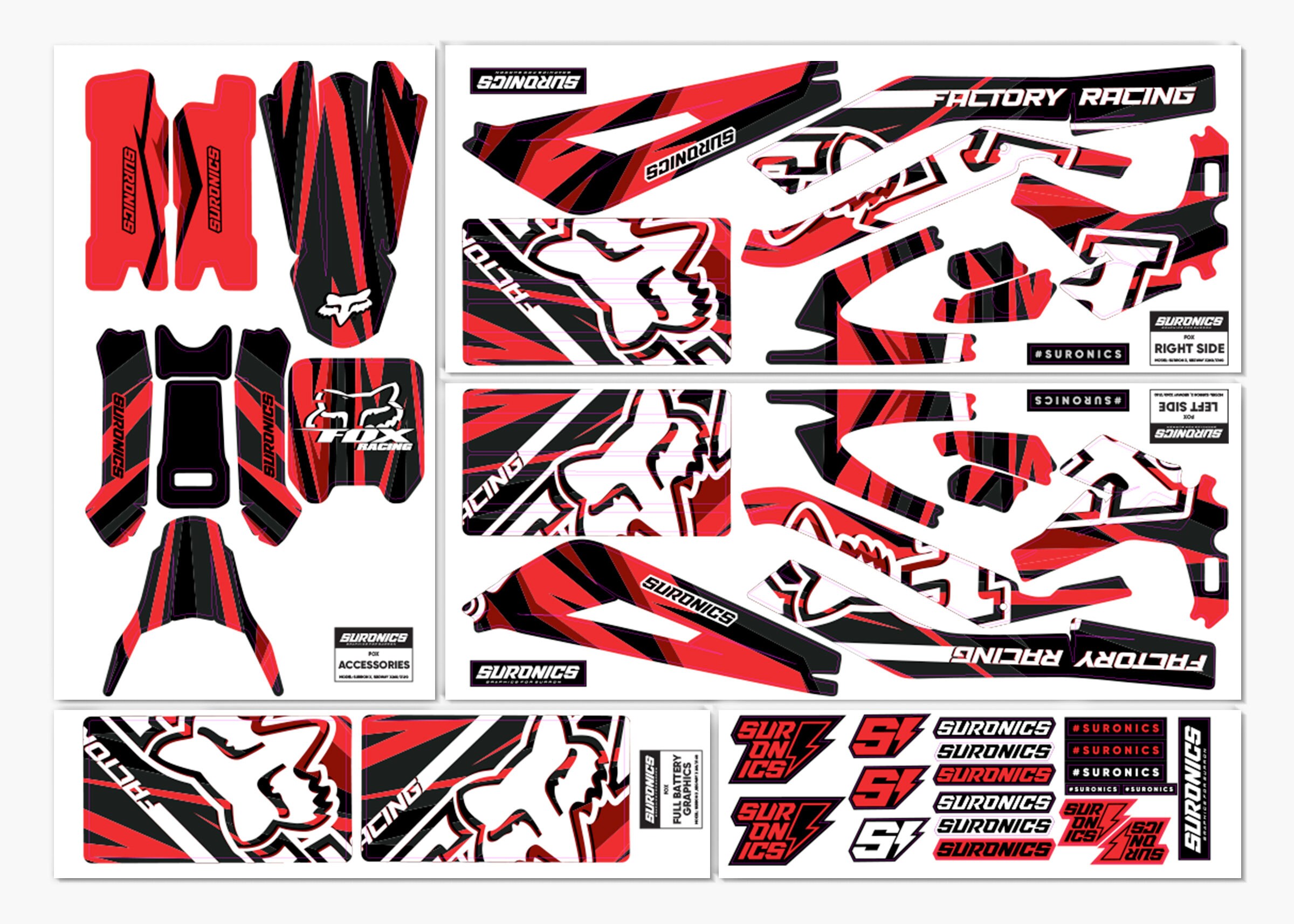 Suronics FOX FACTORY RACING Black & Red Graphics Kit for Surron ...