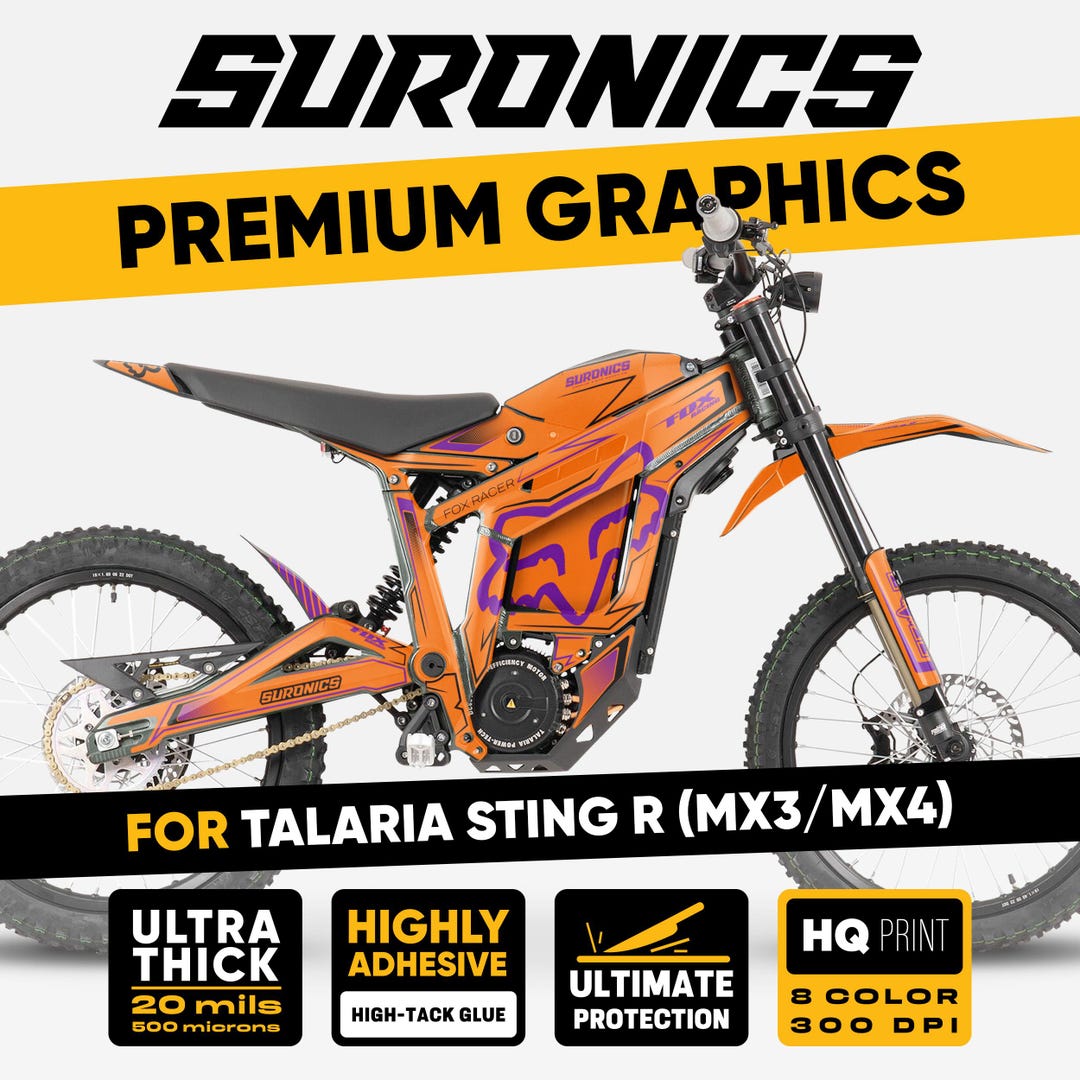 Talaria Sting MX3 MX4 Graphics Kit FOX RACER Orange Purple Decals Vinyl ...