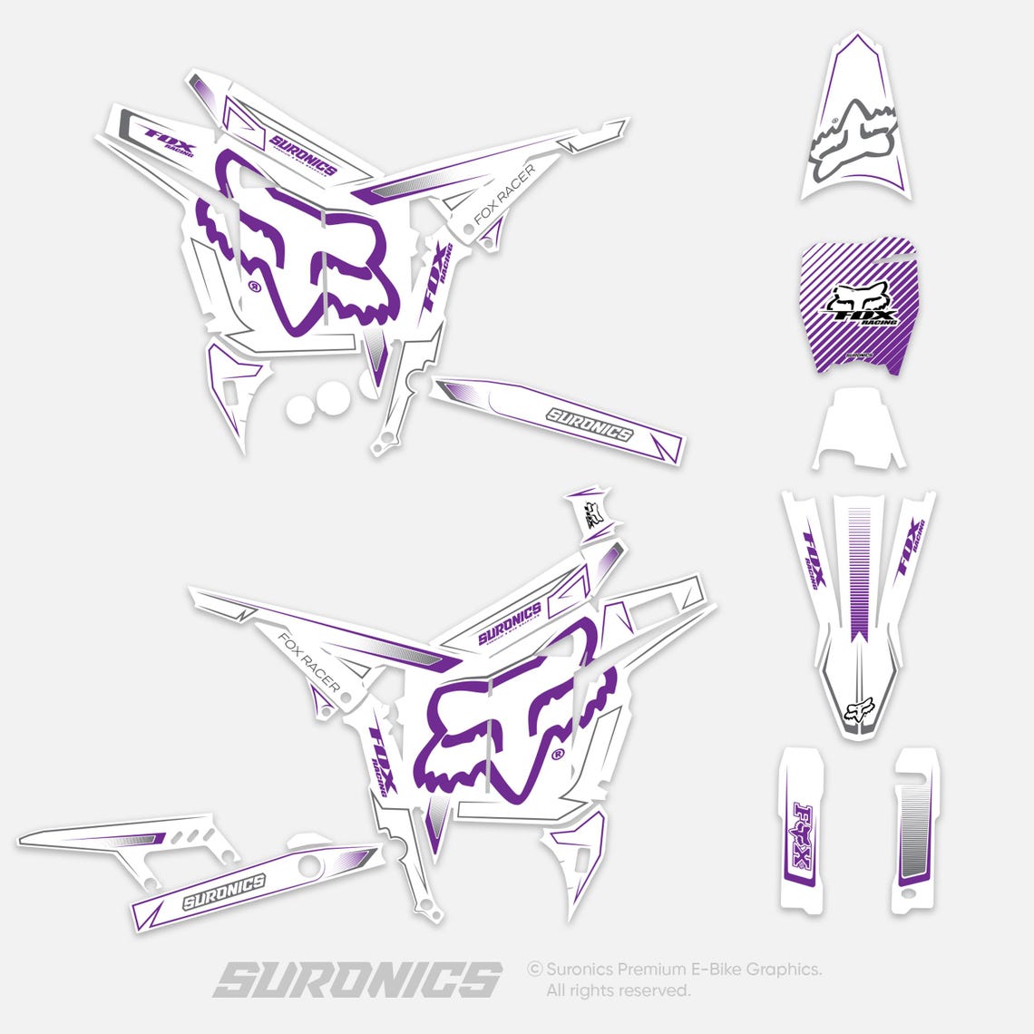 Talaria Komodo Graphics Kit FOX RACER White Purple Decals Vinyl Wrap ...