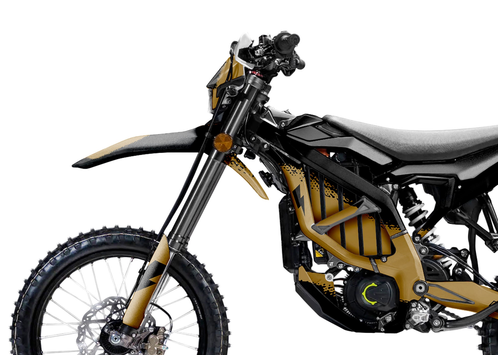 Surron Ultra Bee Graphics - Suronics HALF GOLD BLACK Graphics Kit Decal ...