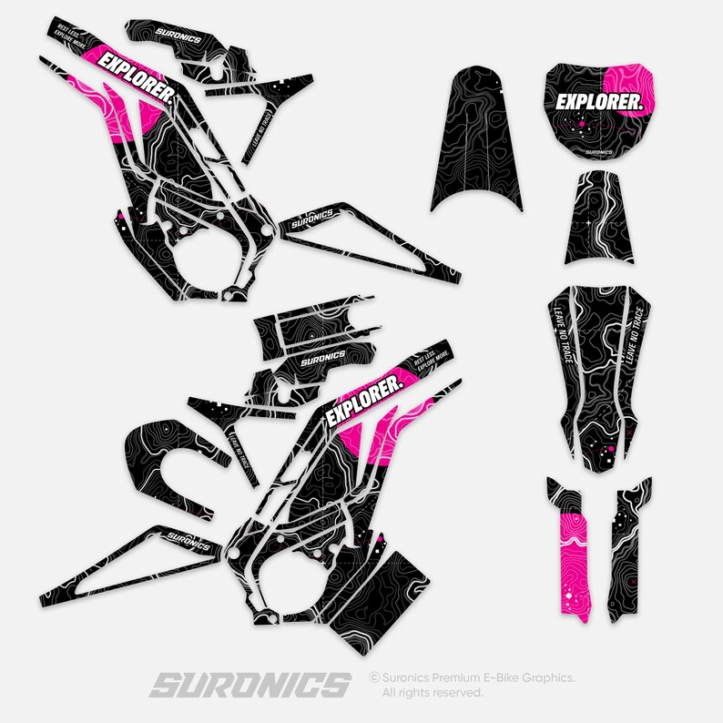 E Ride Pro SS SR Graphics Kit EXPLORER Black Magenta Decals Stickers ...
