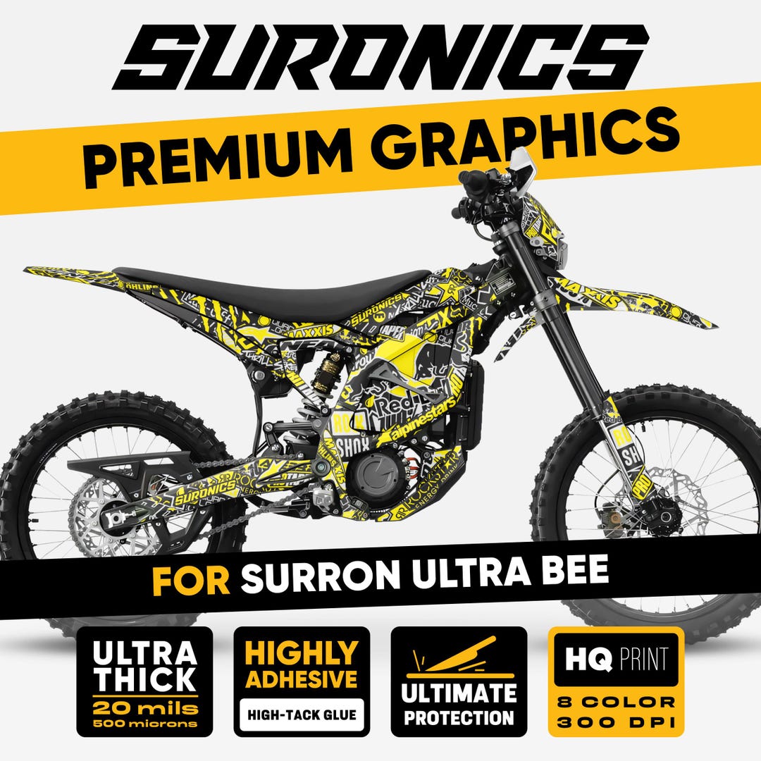 Surron Ultra Bee Graphics Kit STICKY Black Yellow Decals Vinyl Wrap ...
