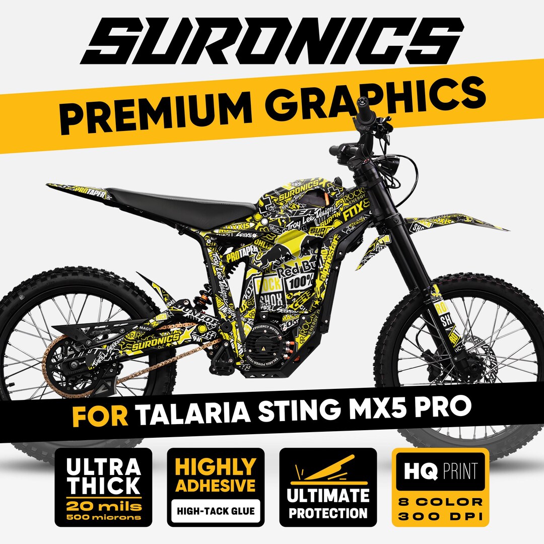 TALARIA Sting MX5 Pro Graphics Kit STICKY Black Yellow Decals Wrap ...