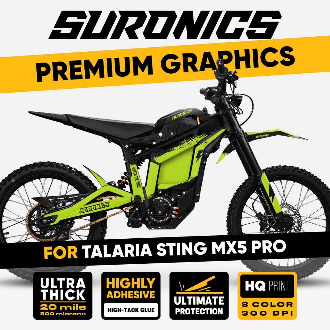 TALARIA Sting MX5 Pro Graphics Kit HALF Black Green Decals Wrap ...