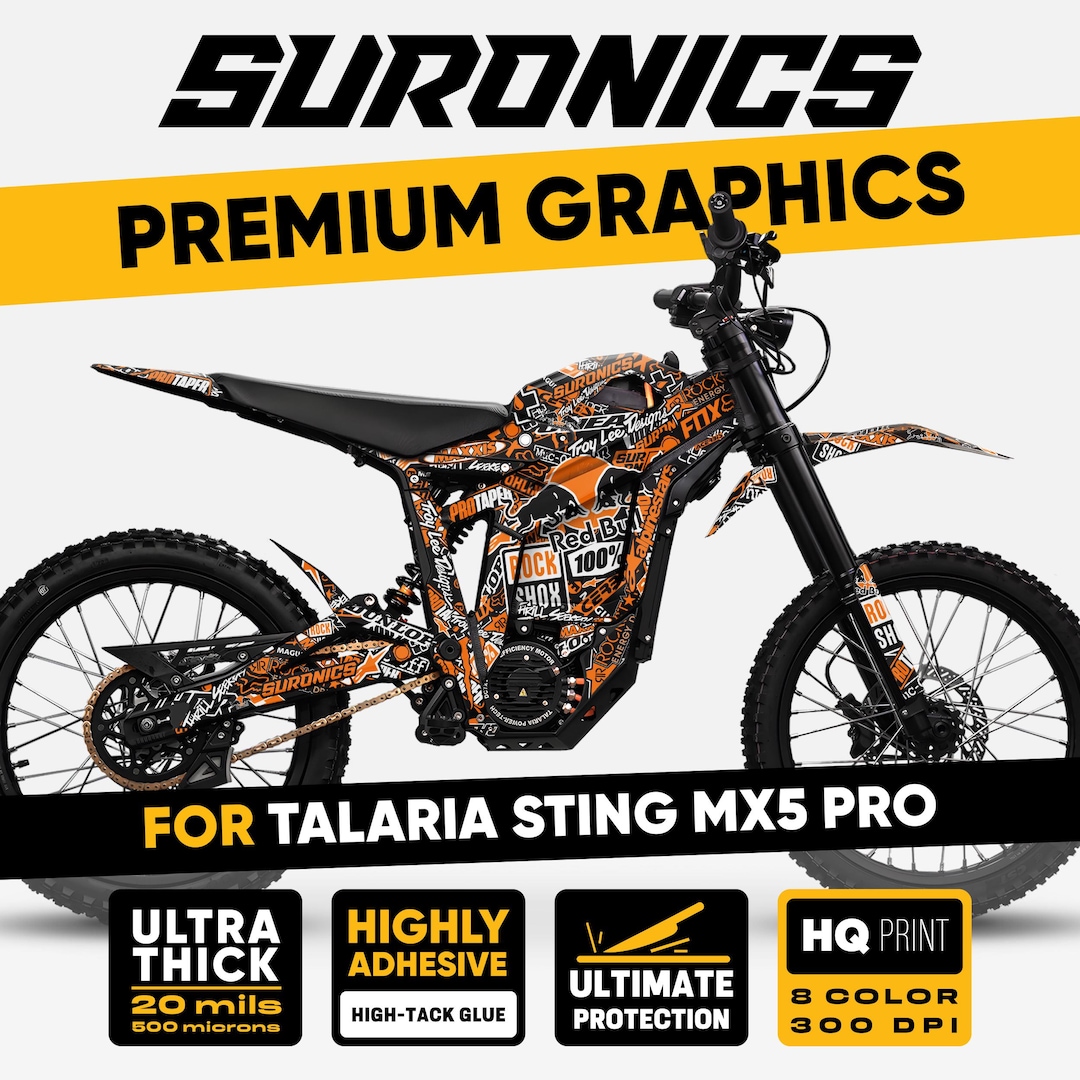 TALARIA Sting MX5 Pro Graphics Kit STICKY Black Orange Decals Wrap ...