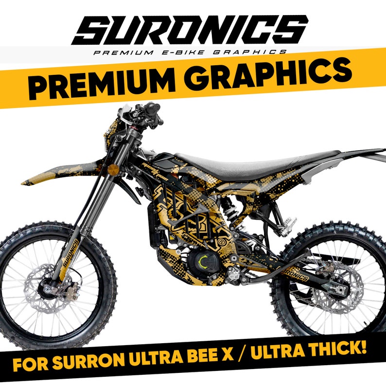 Surron Ultra Bee Graphics - Suronics FOX Black Gold White Green ...