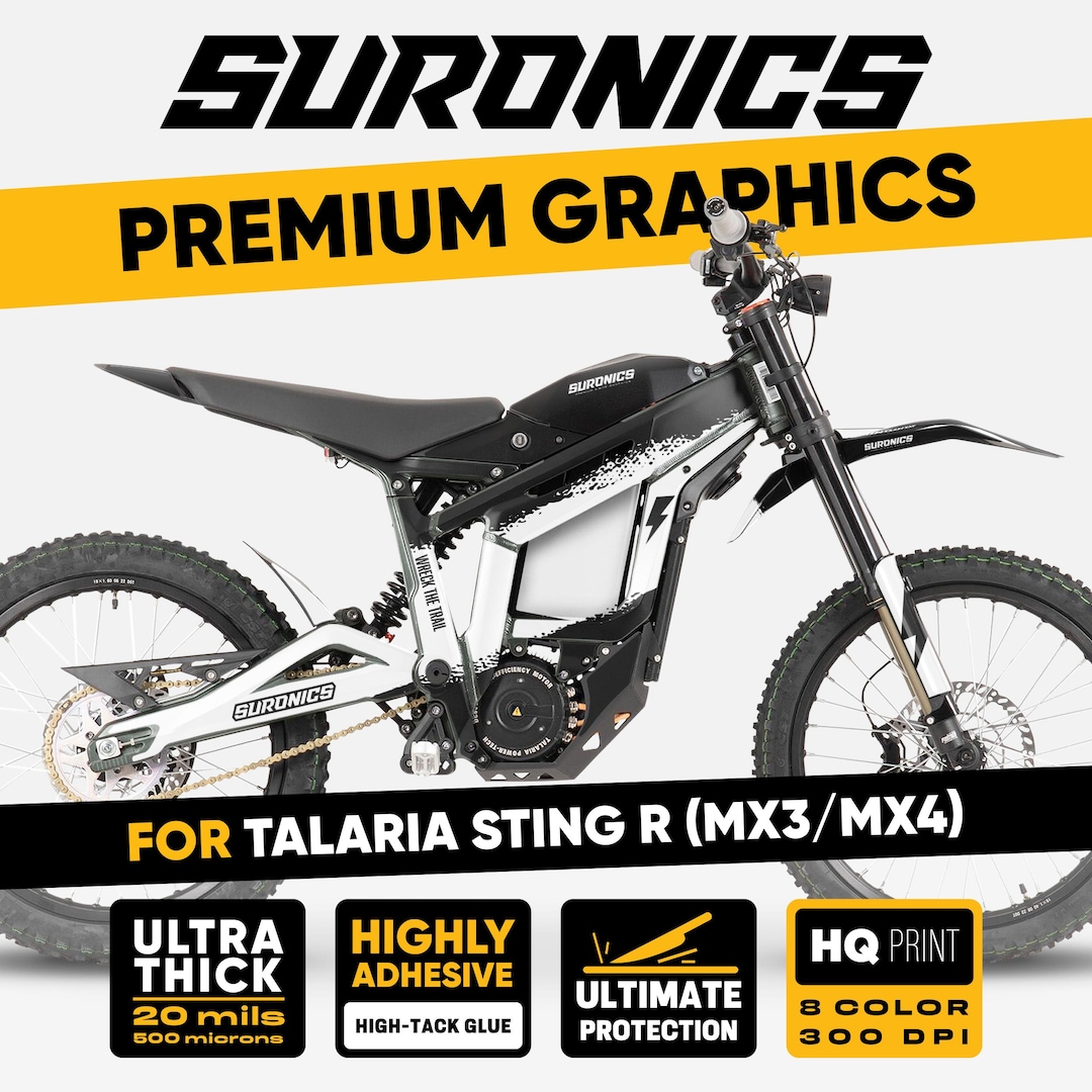 Talaria Sting MX3 MX4 Graphics Kit HALF Black White Decals Vinyl Wrap ...