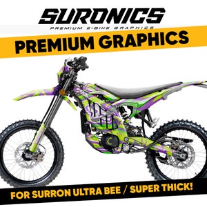 Surron Ultra Bee Graphics - Suronics PURPLE GREEN Graphics Kit Decal ...