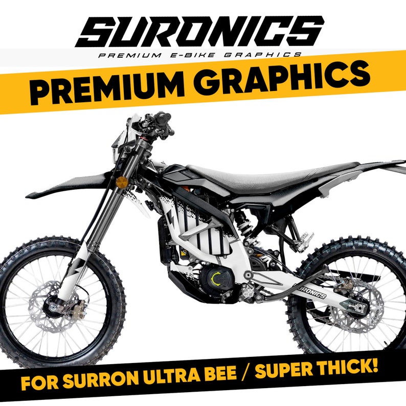 Surron Ultra Bee Graphics - Suronics HALF WHITE BLACK Graphics Kit ...