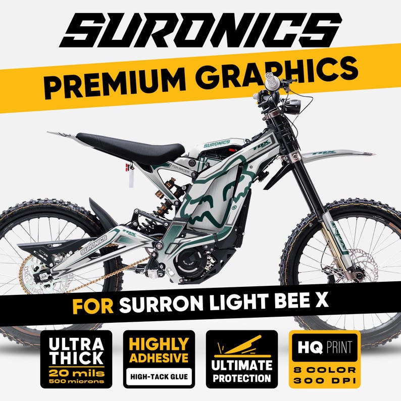 Sur Ron Light Bee X Graphics Kit FOX RACER White Aventur Decals ...