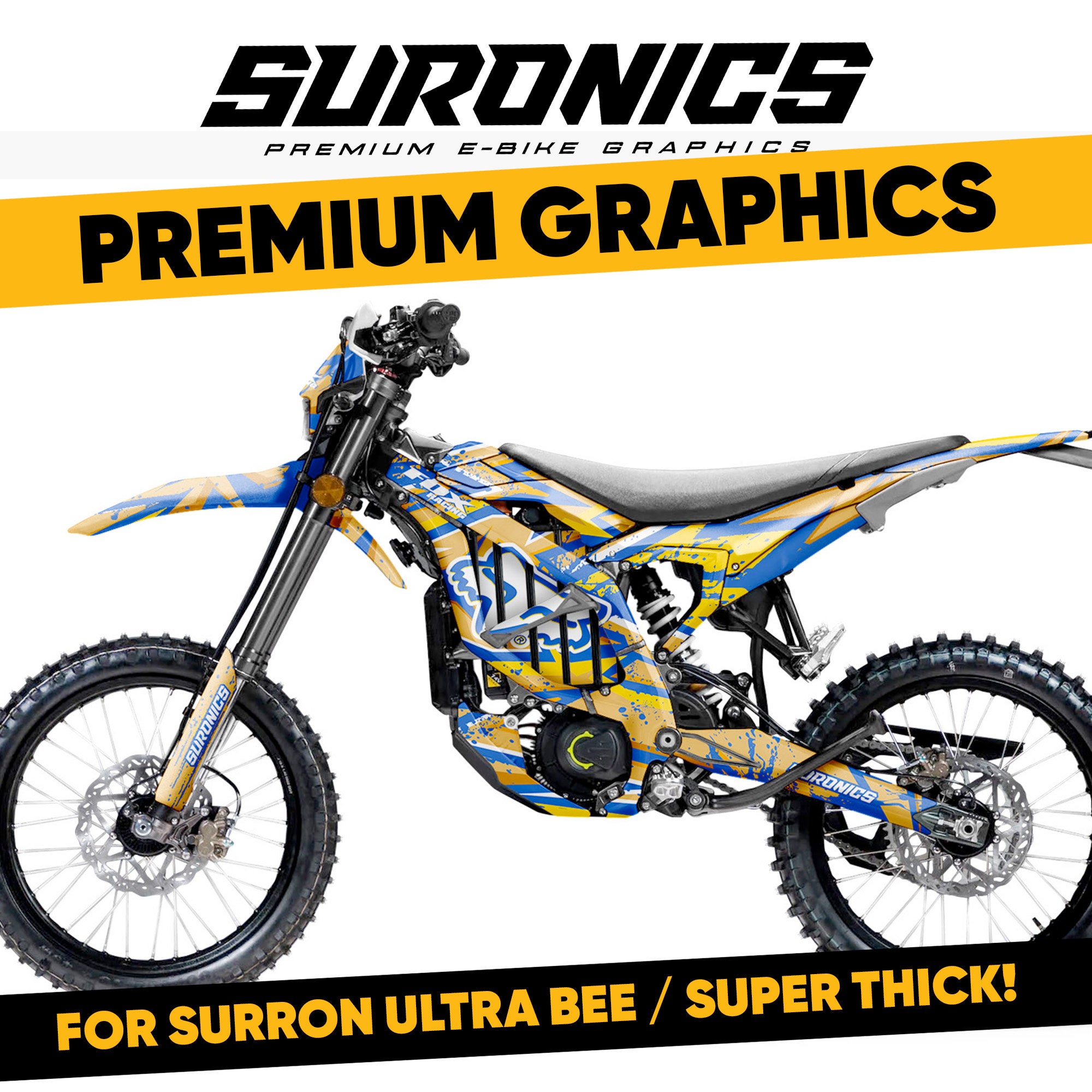 Surron Ultra Bee Graphics - Suronics FOX Wild Blue Gold Yellow Graphics ...