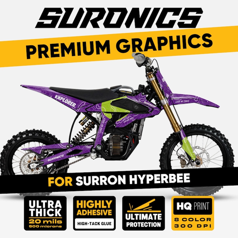 Surron Hyper Bee Graphics Kit EXPLORER Purple Green Decals Vinyl Wrap ...