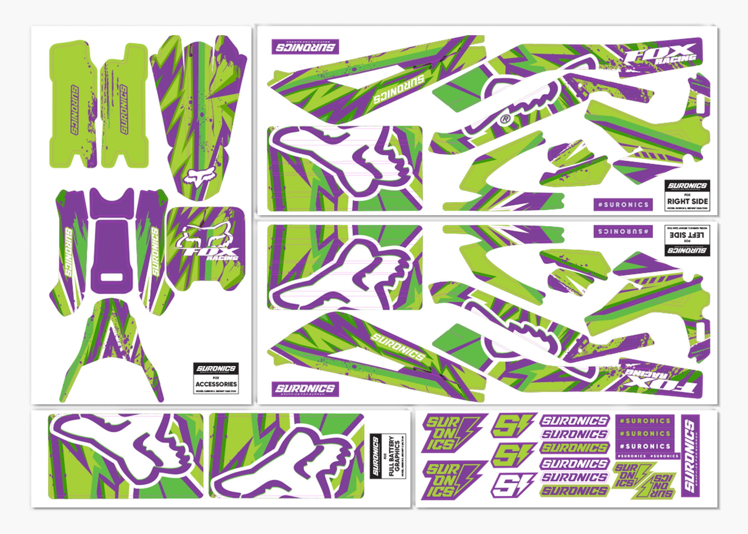 Sur-ron Light Bee X Graphics Kit FOX WILD Purple & Green Graphics Kit ...