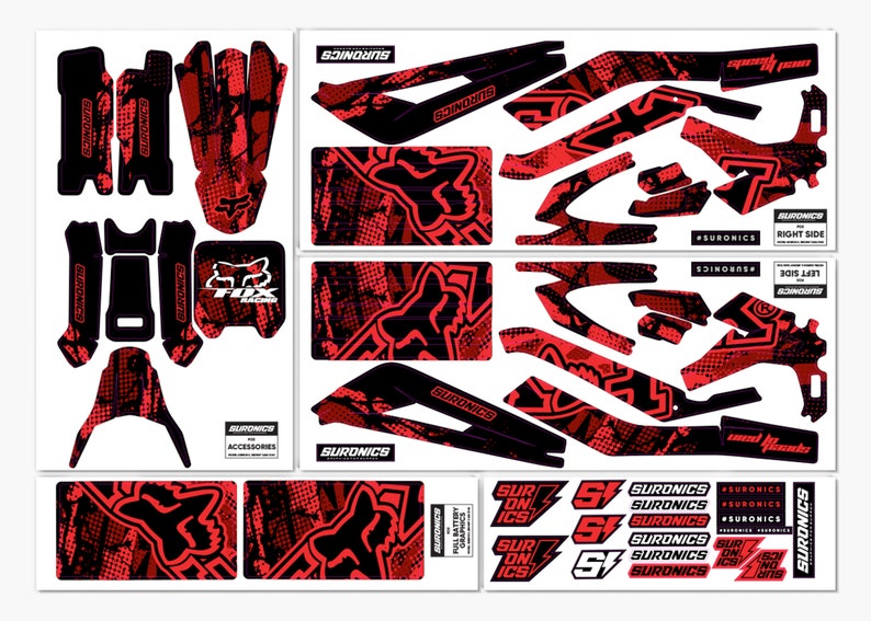 Suronics FOX SPEED RIDER Black & Red Graphics Kit for Surron Lightbee X ...