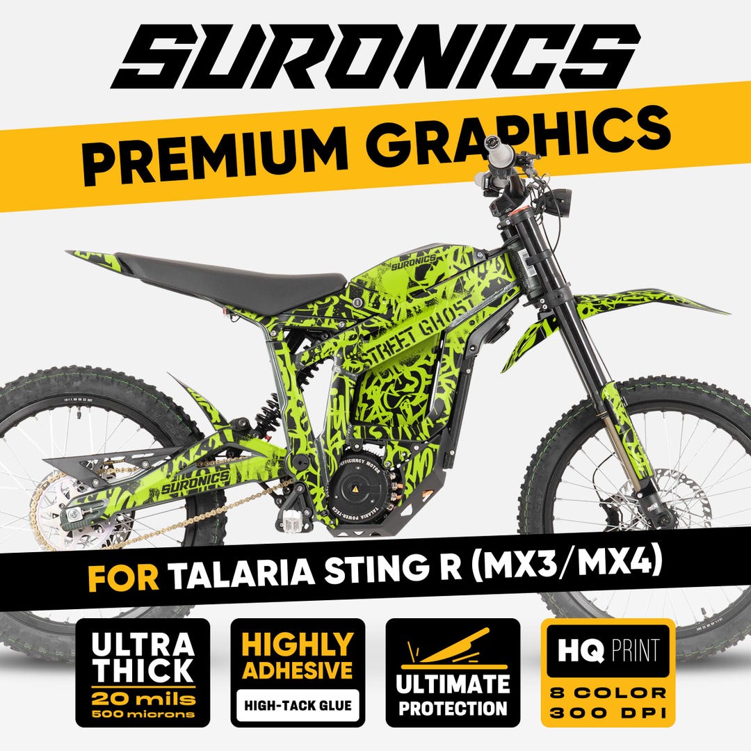 Talaria Sting MX3 MX4 Graphics Kit STREET GHOST Black Green Decals ...