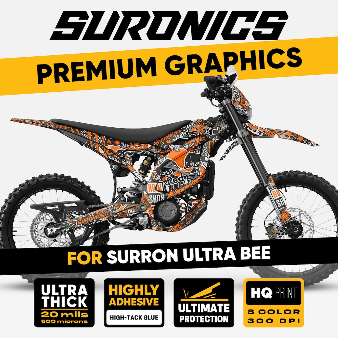 Surron Ultra Bee Graphics Kit STICKY Black Orange Decals Vinyl Wrap ...