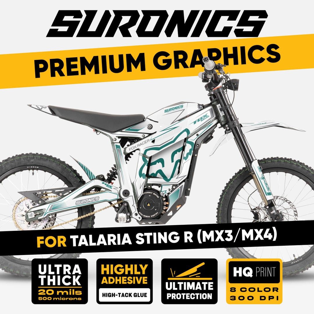 Talaria Sting MX3 MX4 Graphics Kit FOX RACER White Aventur Decals Vinyl ...