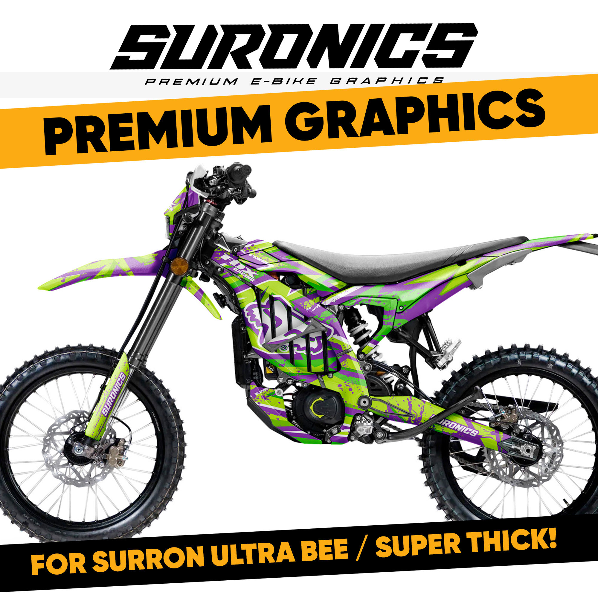 Surron Ultra Bee Graphics - Suronics FOX Wild Purple Green Graphics Kit ...