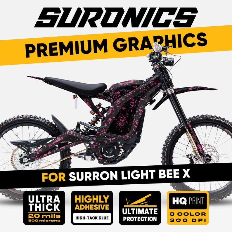 Surron Light Bee X Graphics Kit SPLATTER Black Pink Decals Stickers Kit ...