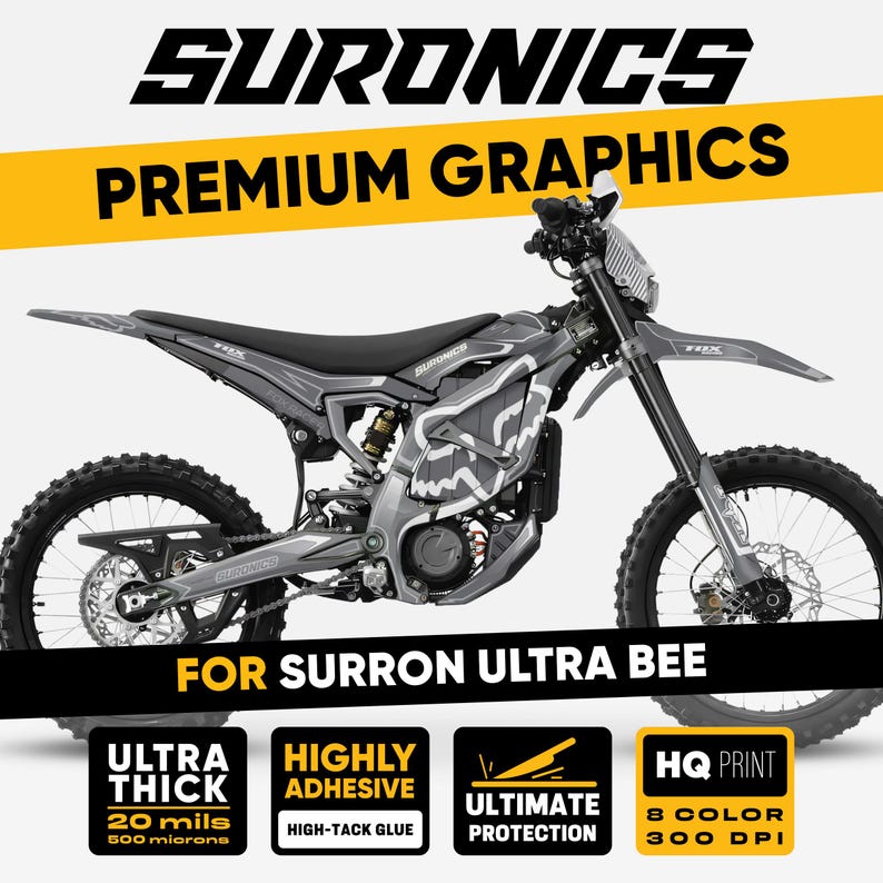 Surron Ultra Bee Graphics Kit FOX RACER Grey White Decals Vinyl Wrap ...