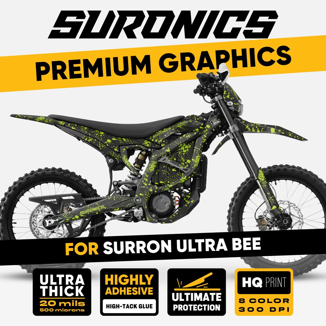Surron Ultra Bee Graphics Kit SPLATTER Black Green Decals Vinyl Wrap ...