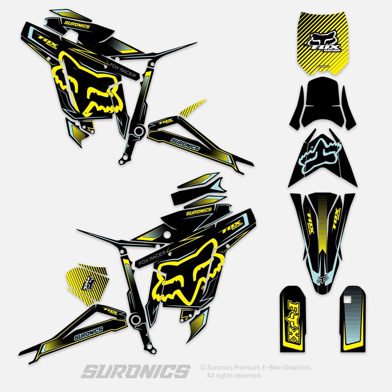 Talaria Sting MX3 MX4 Graphics Kit FOX RACER Black Yellow Decals Vinyl ...