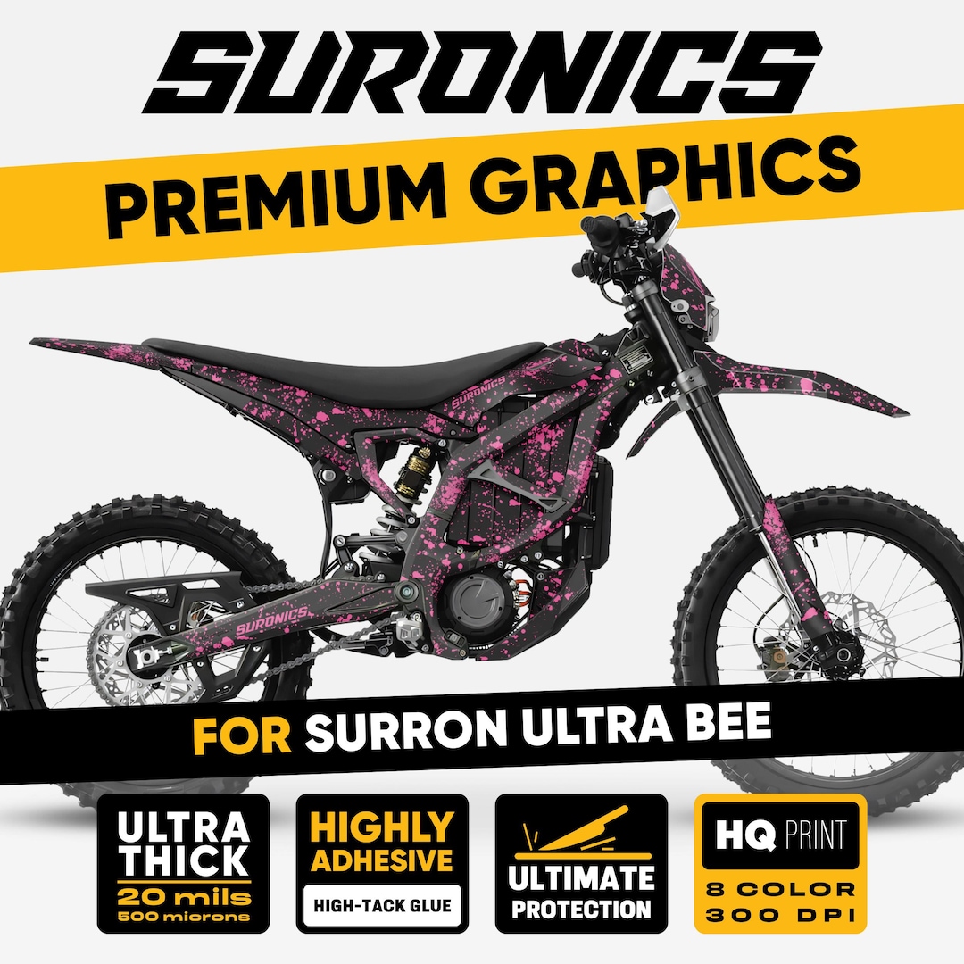 Surron Ultra Bee Graphics Kit SPLATTER Black Pink Decals Vinyl Wrap ...