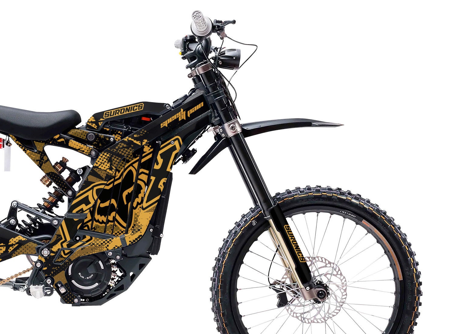 Suronics FOX SPEED RIDER Black & Gold Graphics Kit for Surron Lightbee ...