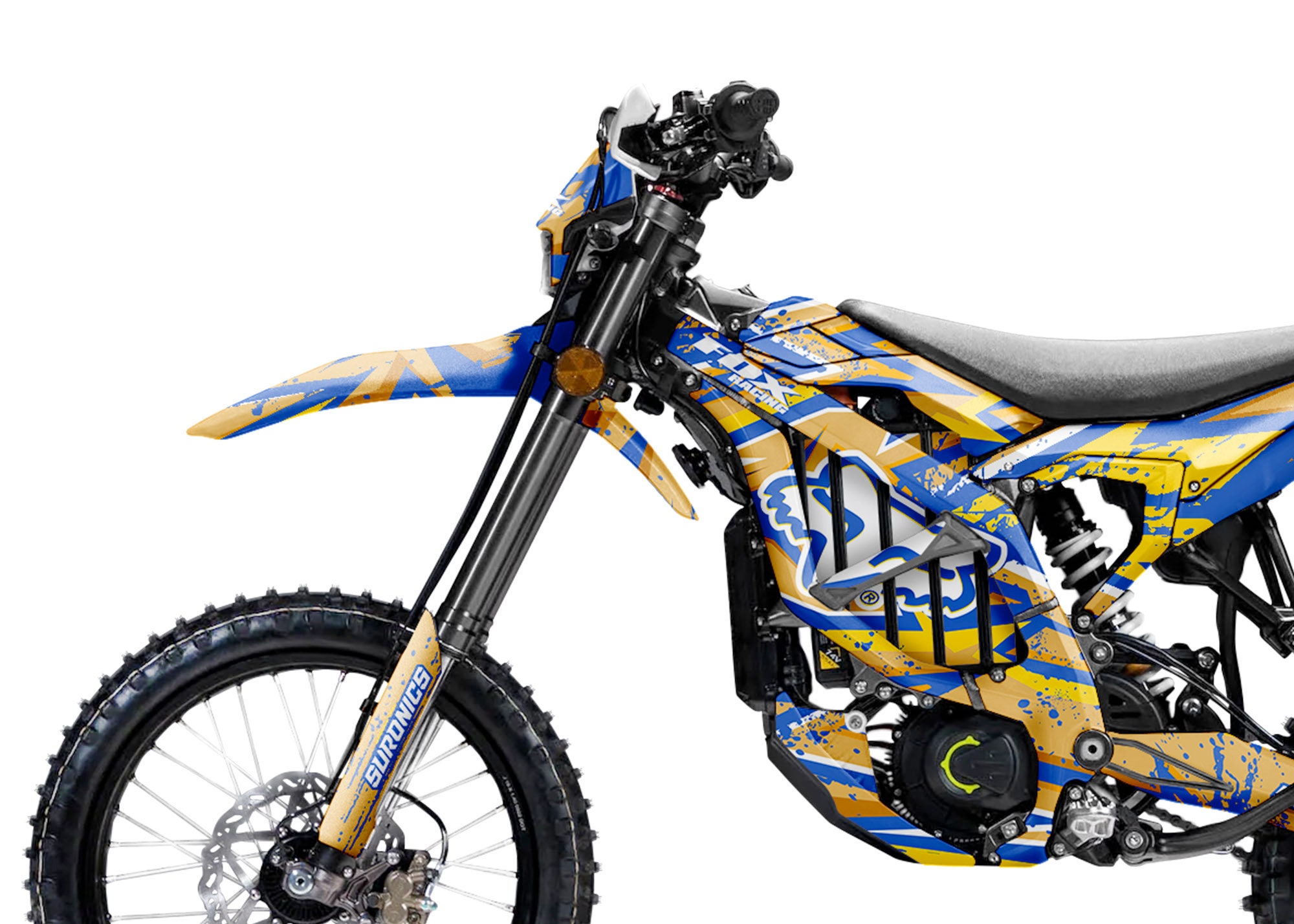 Surron Ultra Bee Graphics - Suronics FOX Wild Blue Gold Yellow Graphics ...